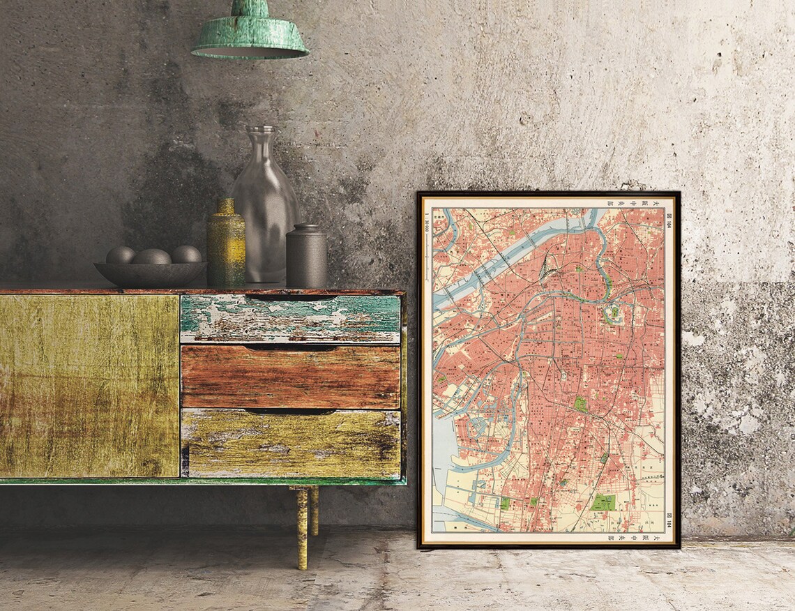Osaka map Large map print of Osaka available on paper or | Etsy