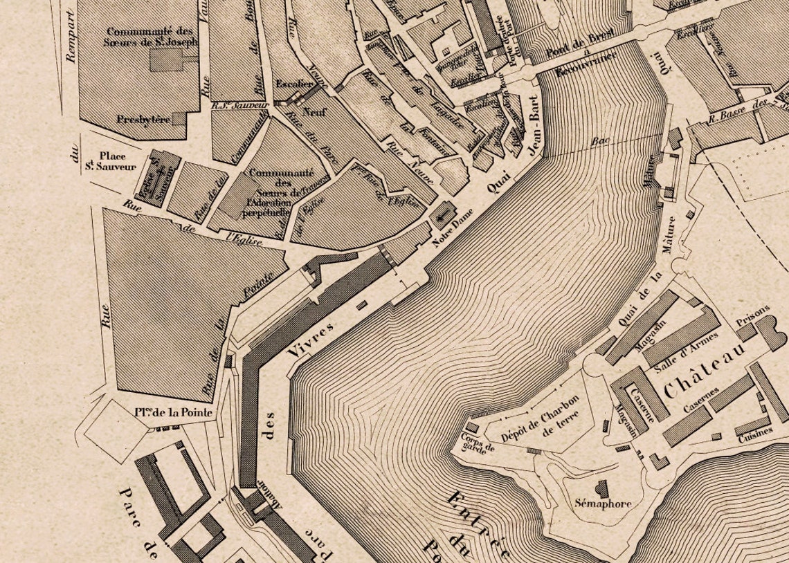 Brest Map - Historical Map of the City of Brest (france) - Vintage ...
