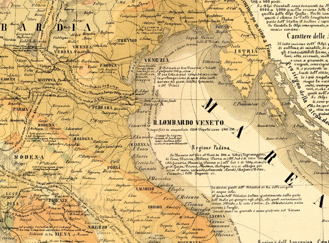 Marvelous Old Map of Italy - Large Map From 1856, Archival Print, Italy ...