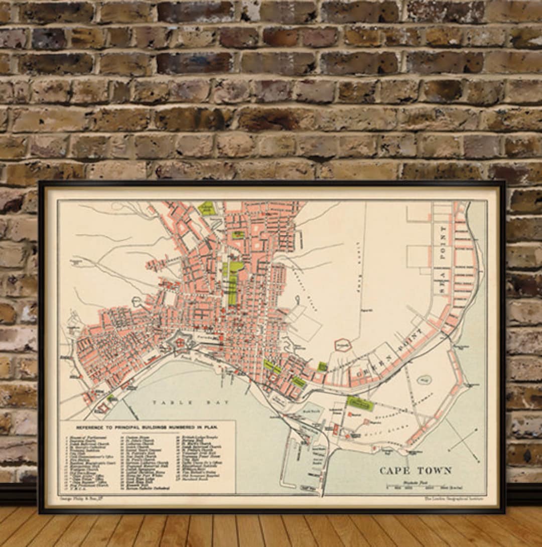Cape Town Map - Old Map of Cape Town Print - Fine Reproduction on Paper ...