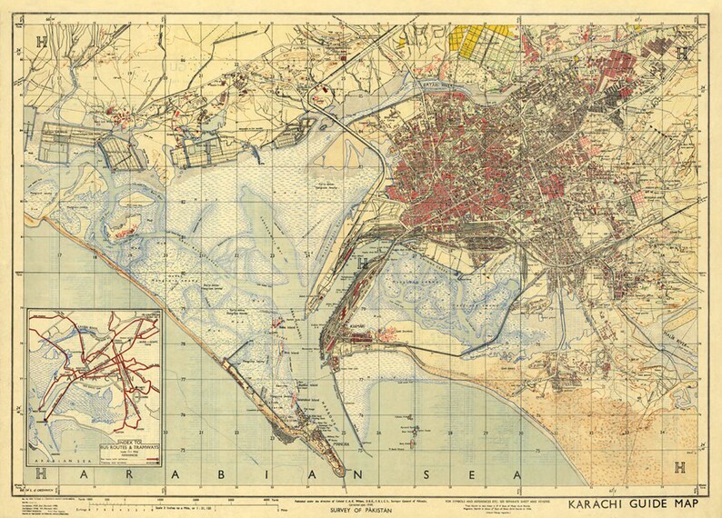 Vintage Map of Karachi - Old City Map Print - Etsy