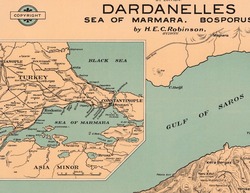 Gallipoli Peninsula Map Dardanelles Map Historic Map Fine - Etsy