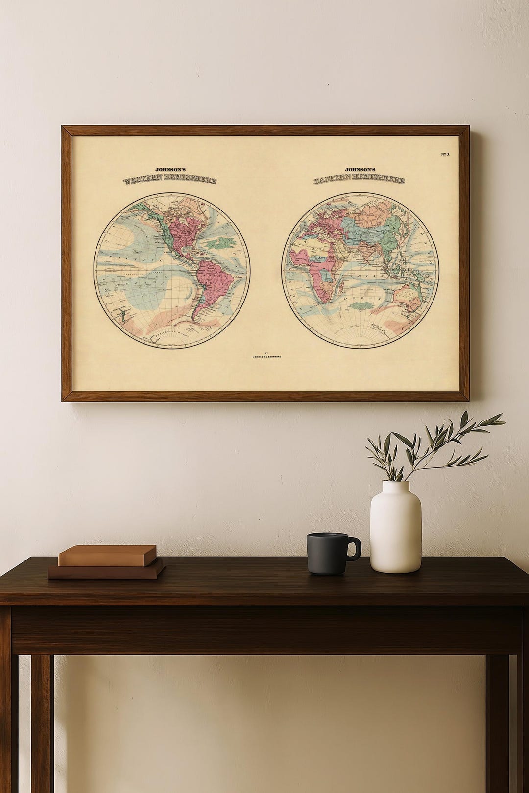 World Map in Two Hemispheres | 19th Century Dual-globe Cartography ...