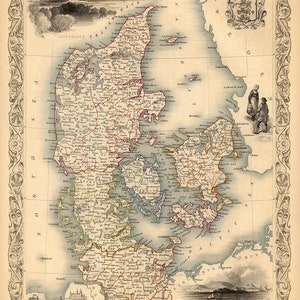 Antique Map, Old Map of Denmark, Vintage Map Showing Sleswig and ...