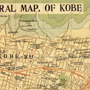 Vintage Map of Kobe - Large Wall Map, Fine Print - Etsy