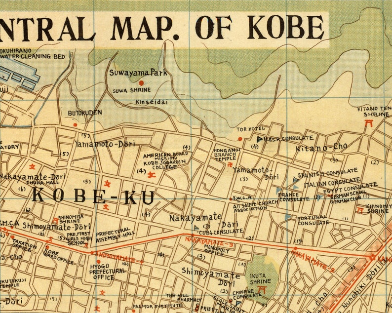 Vintage Map of Kobe Large Wall Map Fine Print - Etsy