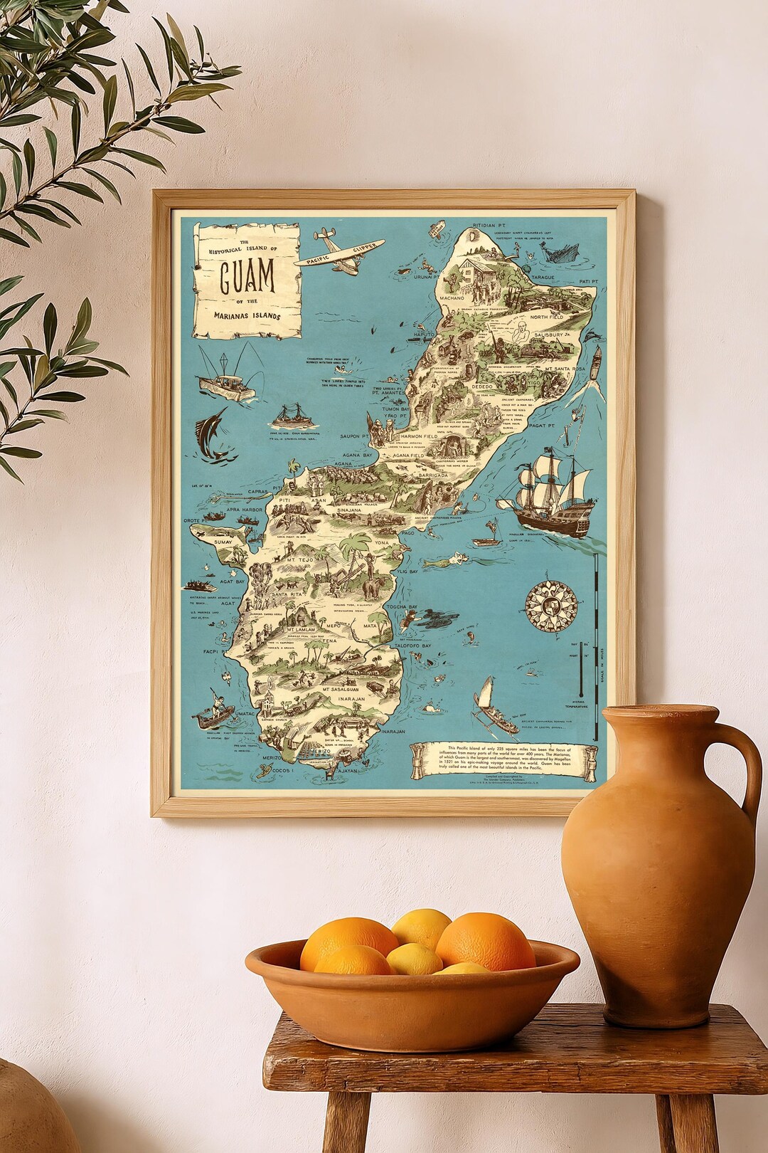 Old Map of Guam | Illustrated Marianas Islands | Geography Wall Art ...