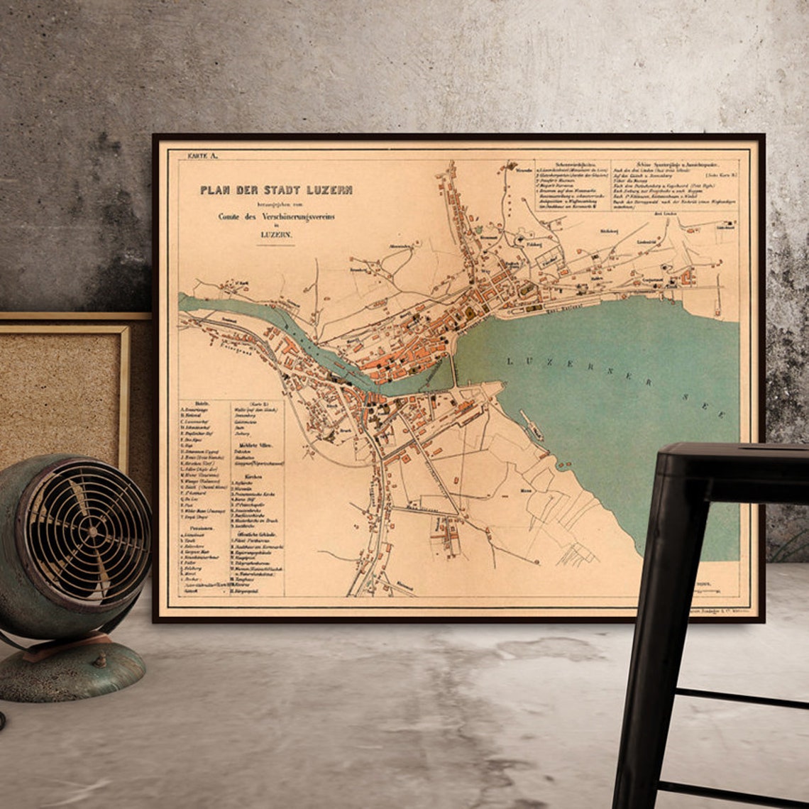 Lucern Map Map of Lucerne Luzern Karte Fine Reproduction | Etsy