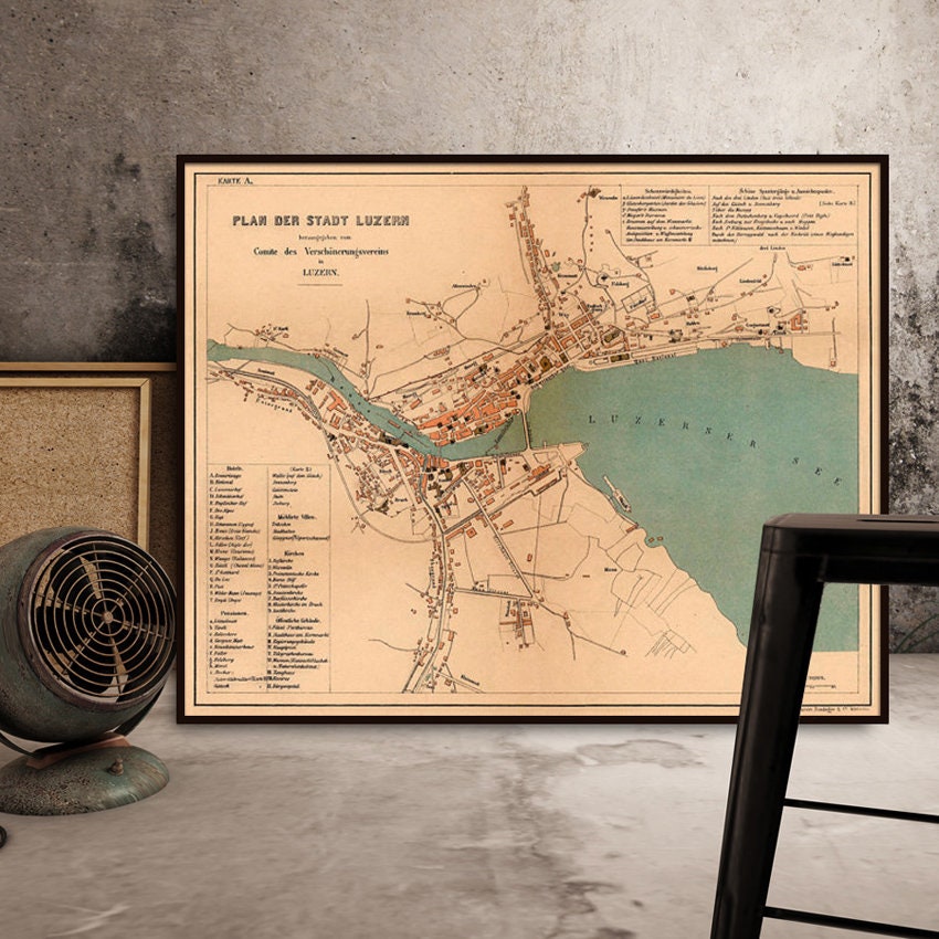 Mapa de Lucerna Mapa de Lucerna Luzern karte - Etsy México