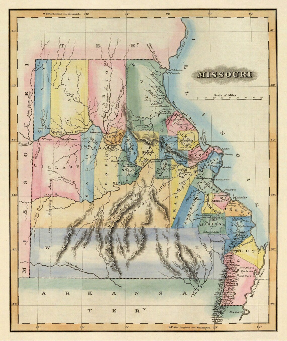 Missouri Map Print Old Map of Missouri Print on Paper or | Etsy