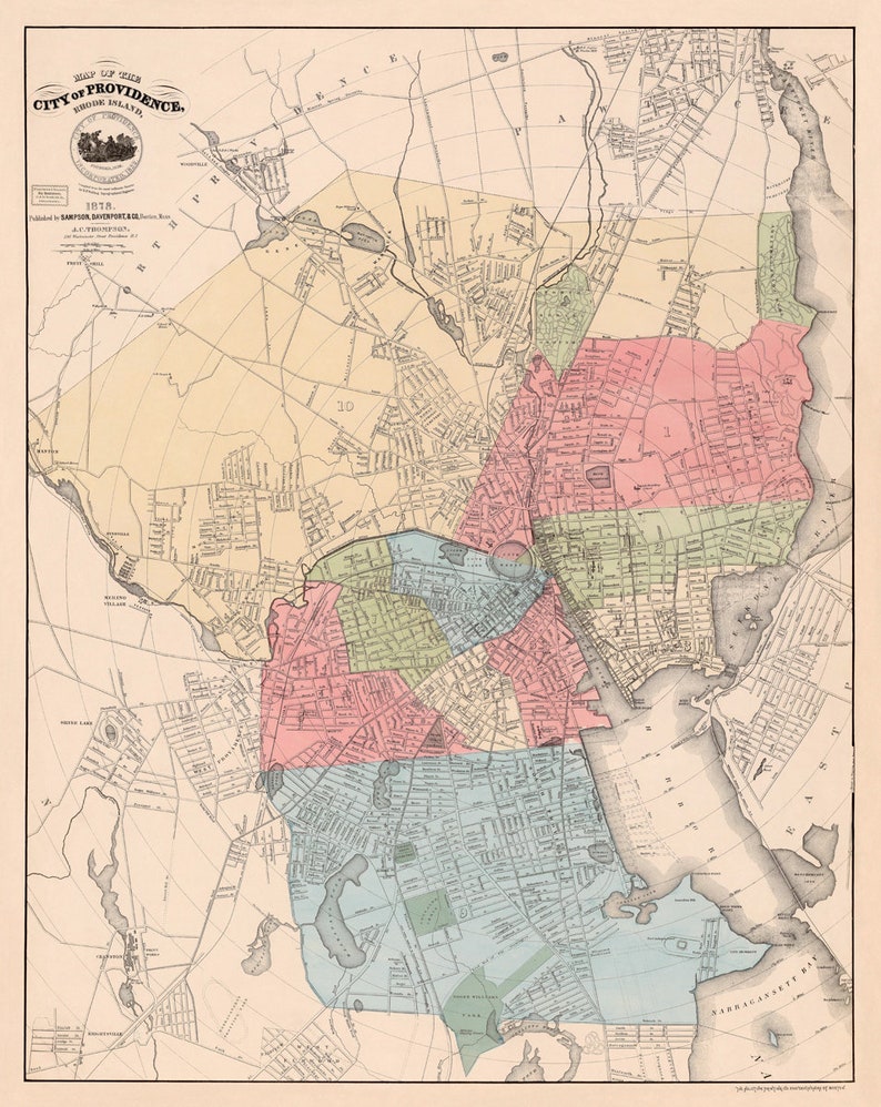 Providence Map Old City Map Restored Archival Print Wall - Etsy