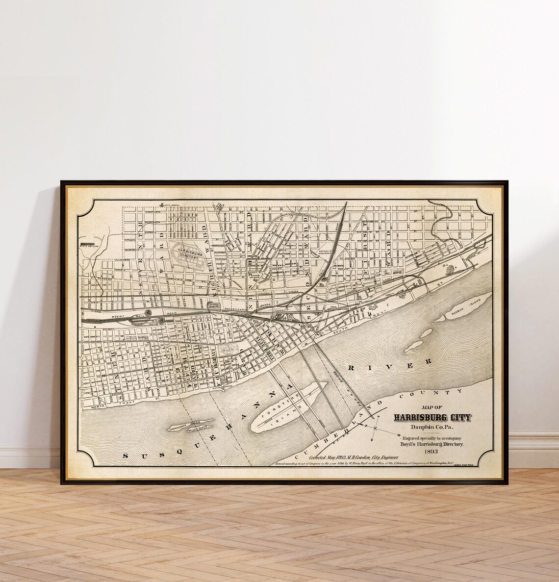 Old Map of Harrisburg - Historical Map in Sepia Tones Fine Print ...