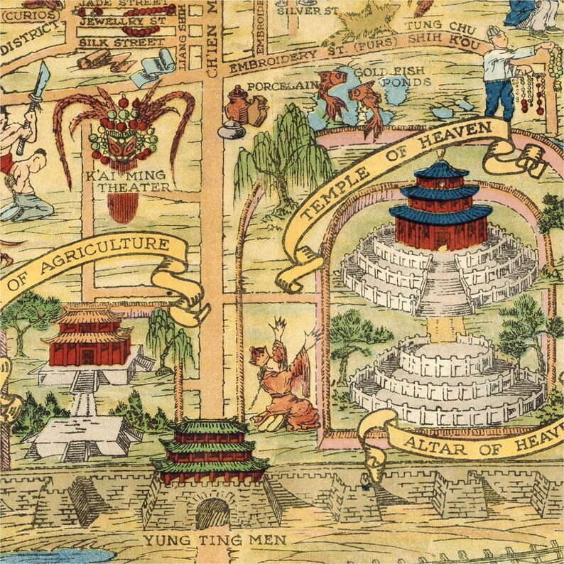 Peking City Plan | Old Map of Beijing | Vintage Pictorial Map Art ...
