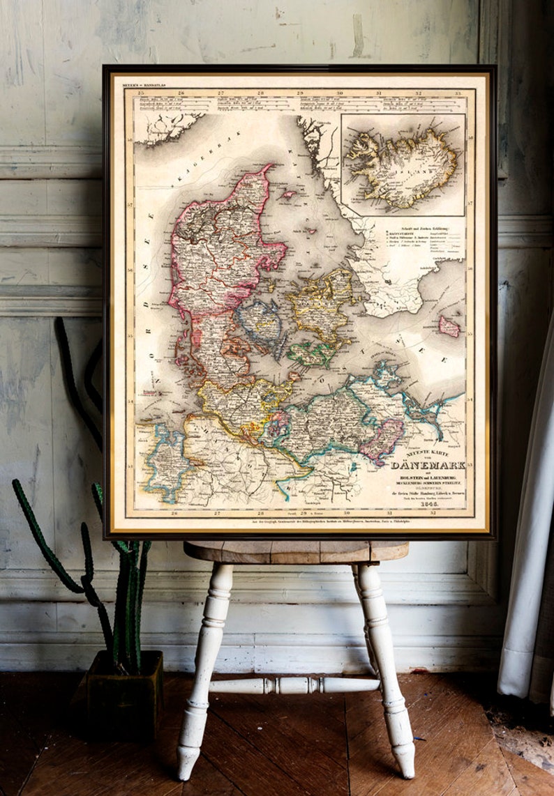 Map of Denmark, Holstein, Mecklenburg - Giclee Archival Print - Old Map ...