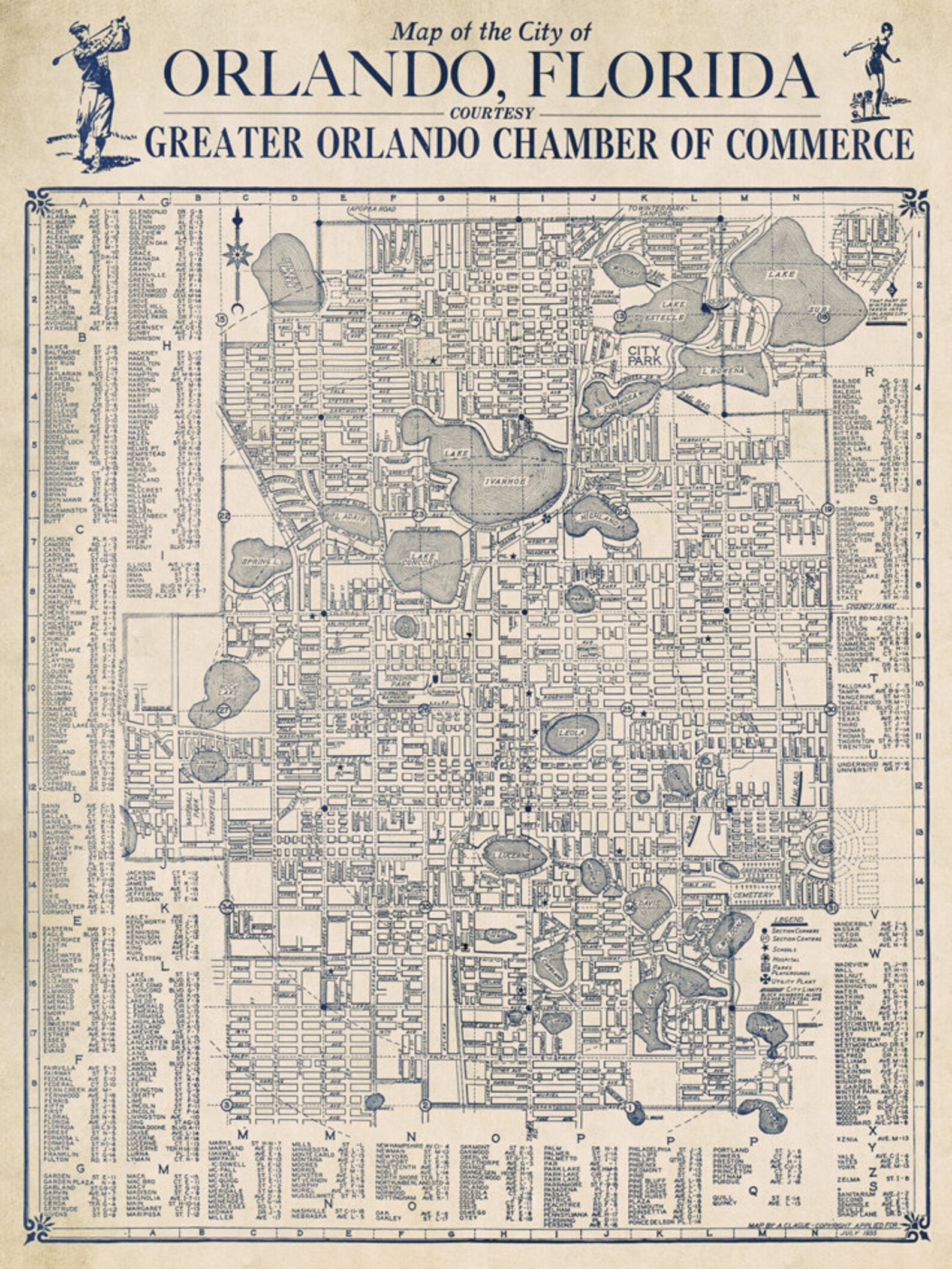 Orlando Map Vintage Map of Greater Orlando Old City Plan in - Etsy