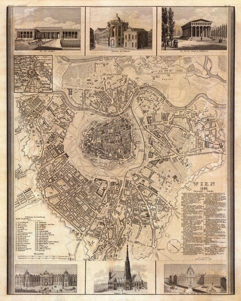 Vienna decorative vintage map Fine giclee print on paper or | Etsy