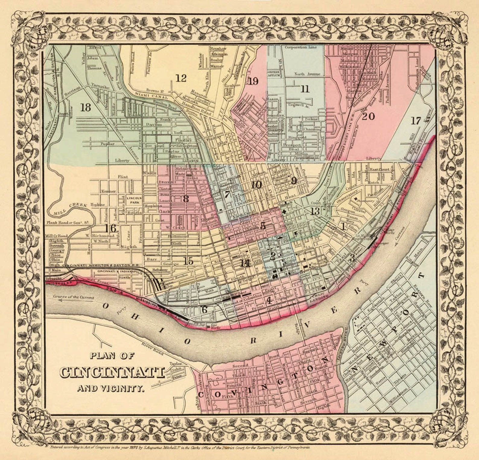 Cincinnati Map, the Queen City Old Map, Historical City Plan Restored ...