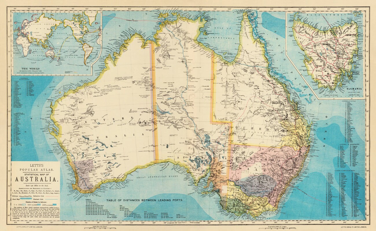 Australia Map Old Map of Australia Print Fine Archival - Etsy