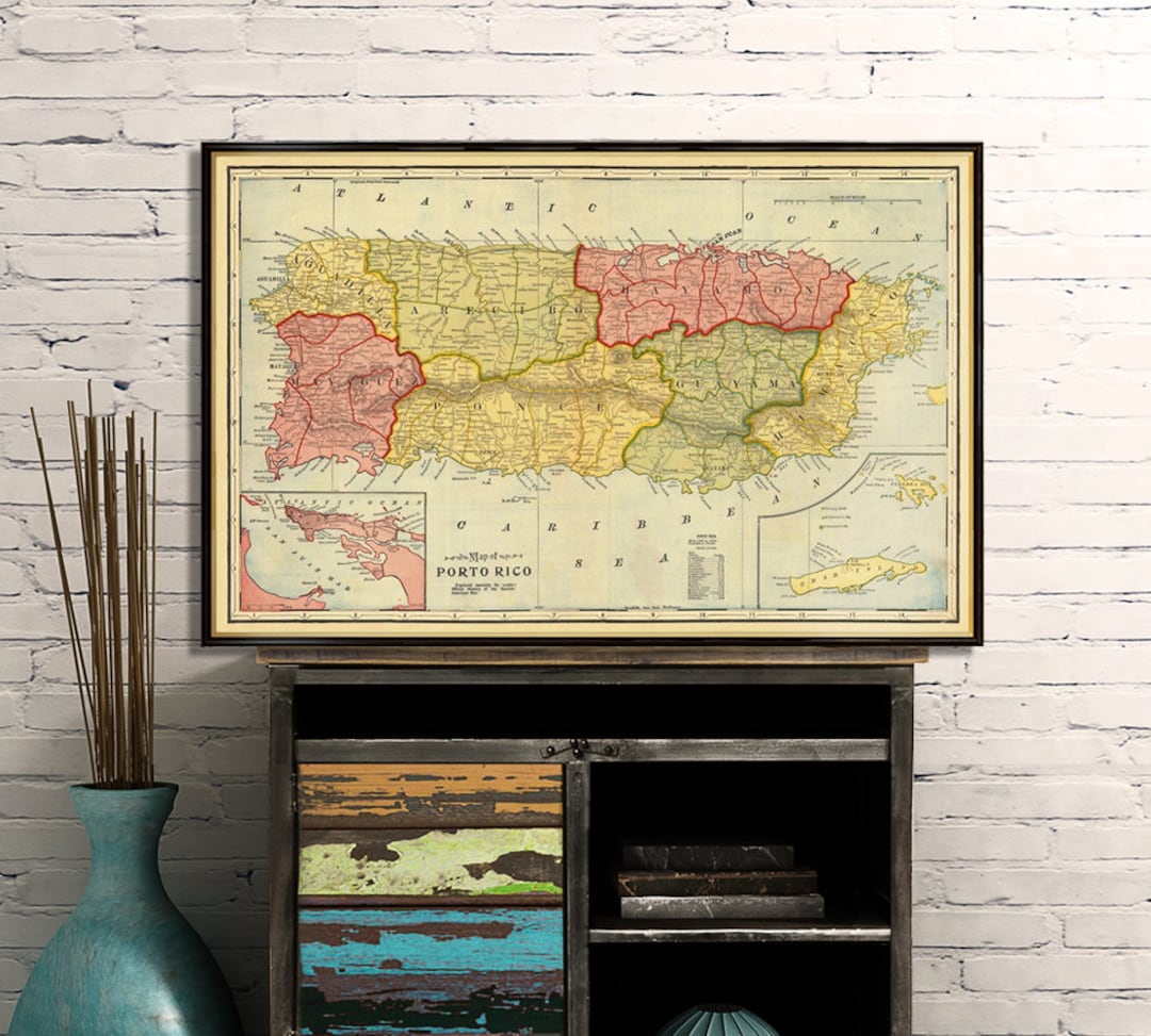 Puerto Rico Map - Old Map of Porto Rico Print - Fine Reproduction of a ...