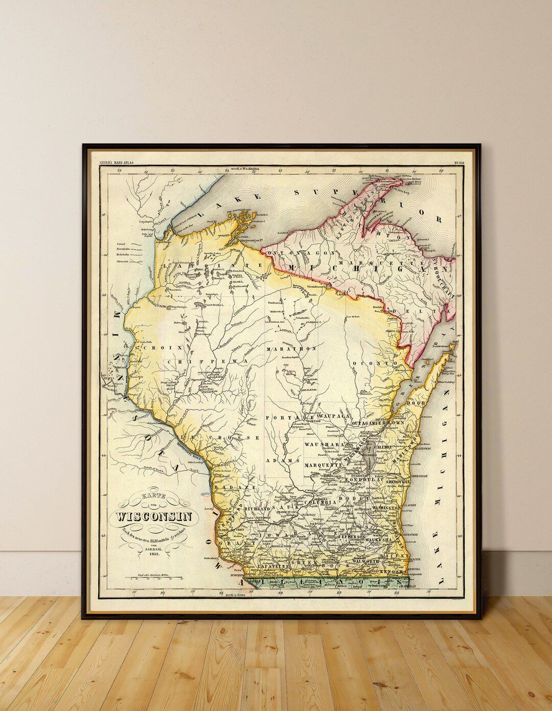 Wisconsin Map, Old Map Fine Print , Antique Restored Map, Badger State ...