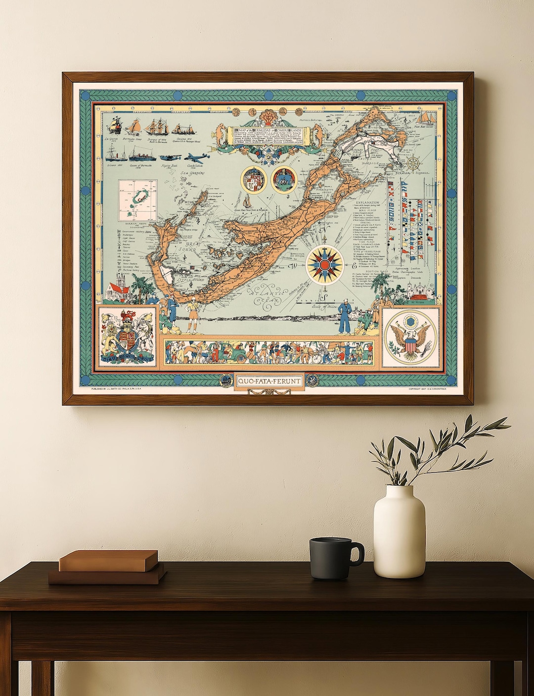Vintage Bermuda Map | Illustrated Historical Print With Resorts ...