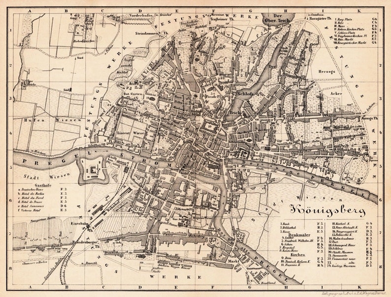 Kaliningrad Map Old Map of Konisberg Fine Reproduction - Etsy