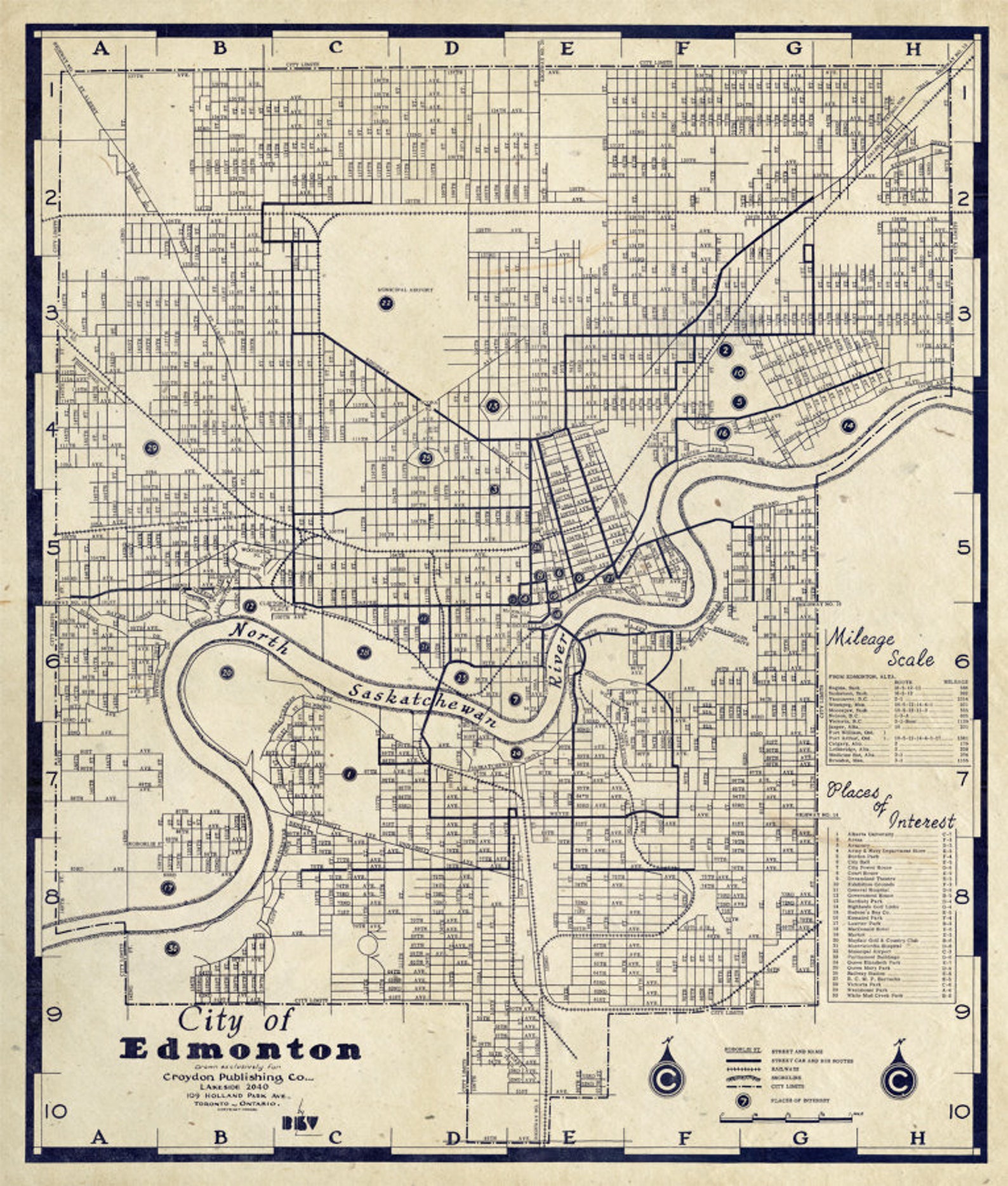 Edmonton Map Vintage Map of Edmonton Wall Map Print on Fine - Etsy