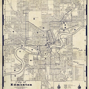 Edmonton Map - Vintage Map of Edmonton, Wall Map Print on Fine Coated ...