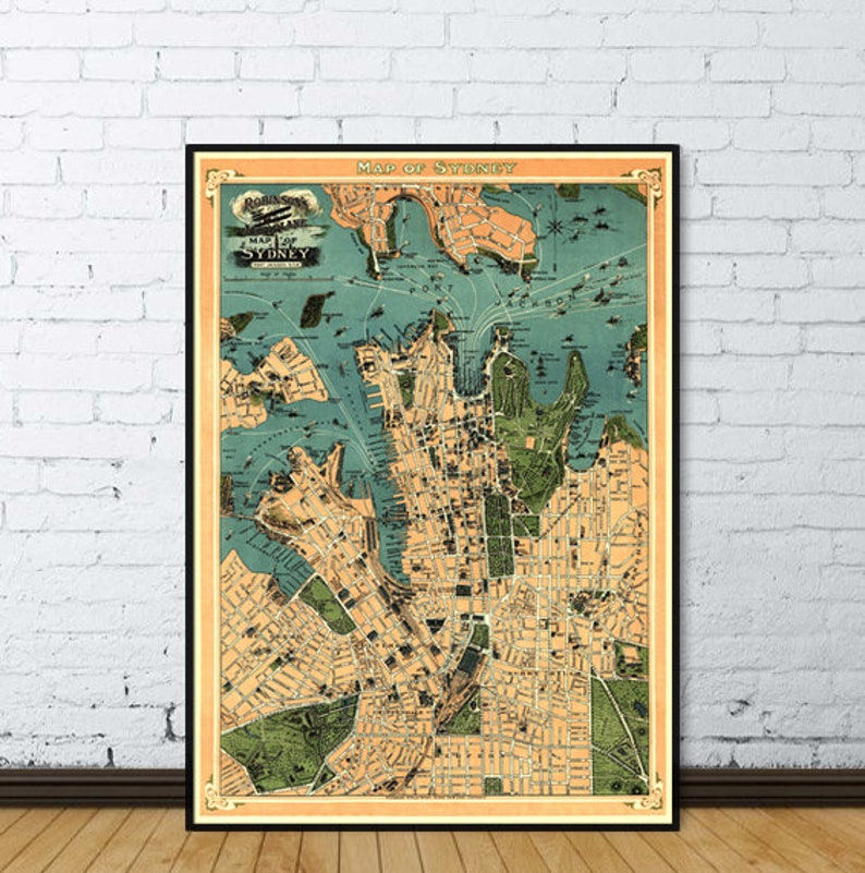 Sydney map Australia Old map of Sydney Aeroplane | Etsy