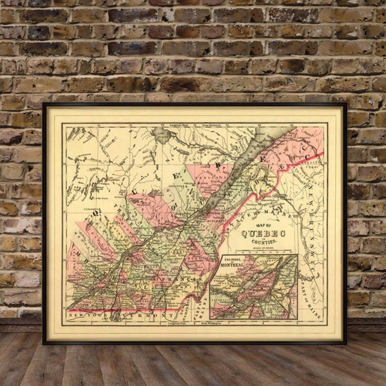 Quebec Map Vintage Map of Quebec canada Fine Print on | Etsy