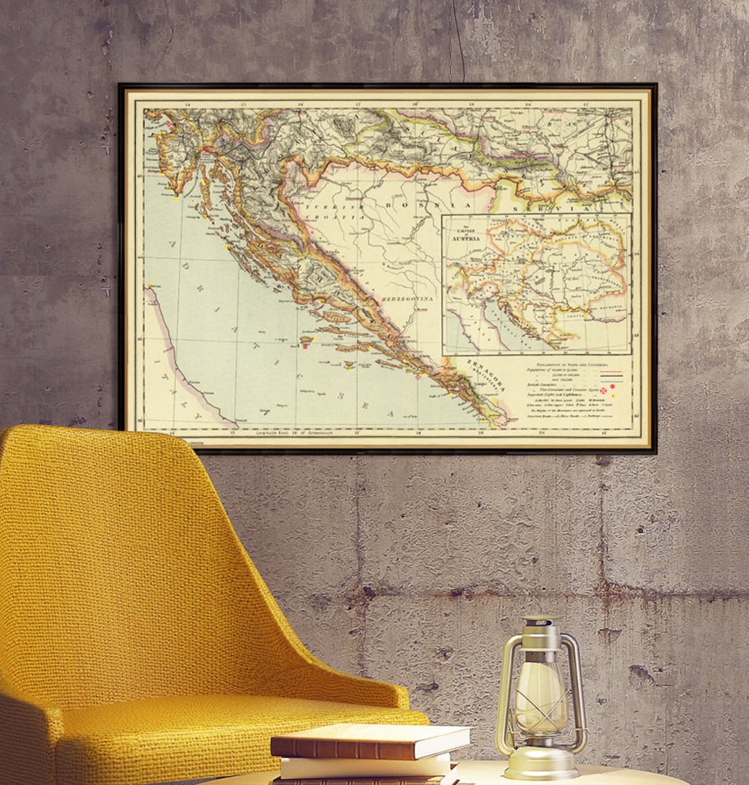 Croatia Map - Old Map of Croatia - Wall Map Print - Vintage Maps ...