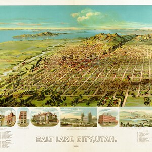 Salt Lake City Poster - Birds Eye View - Panoramic Map of Salt Lake ...
