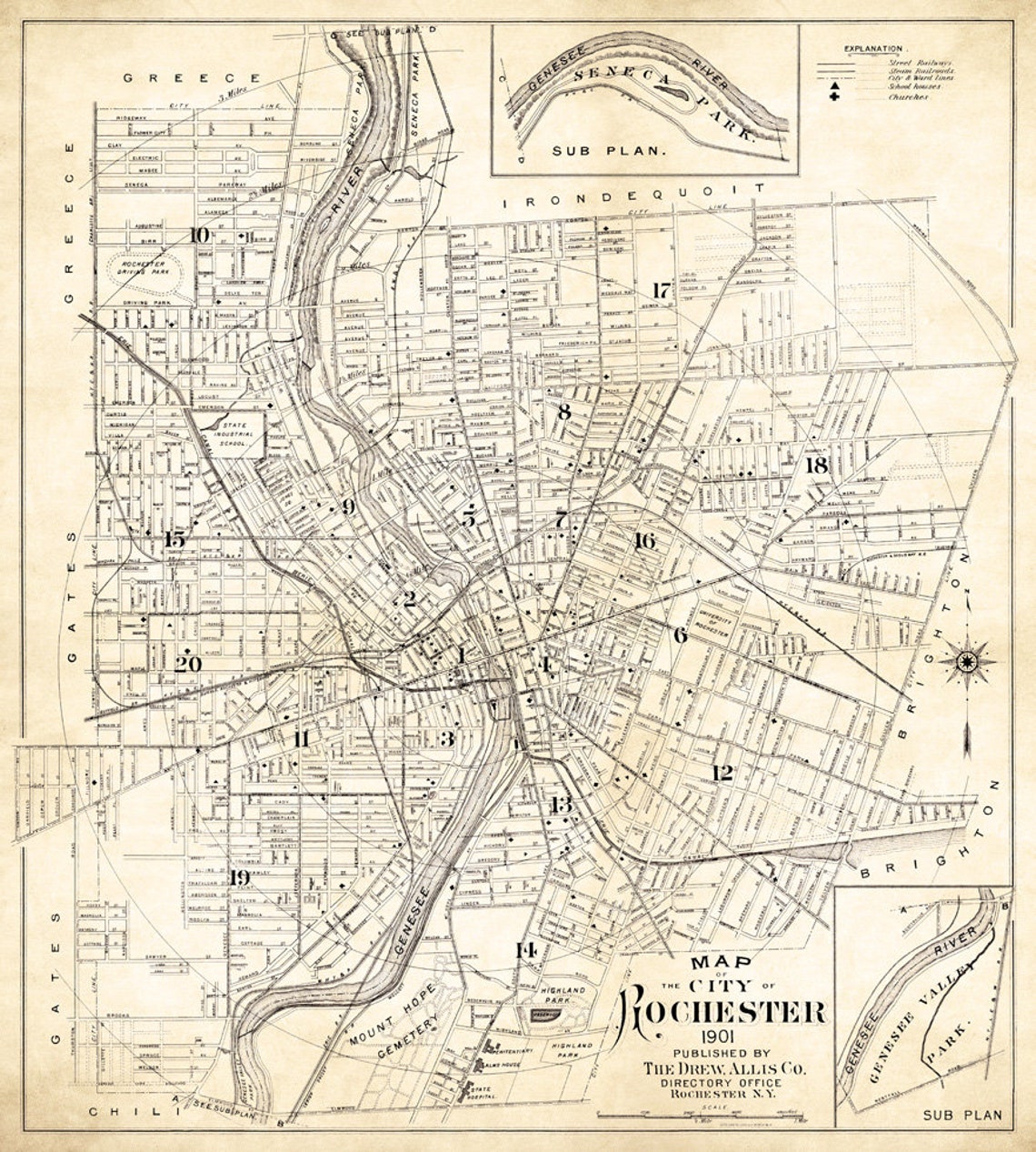 Rochester Map Old Map of Rochester Print Archival Print on | Etsy