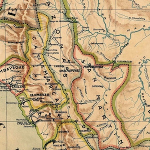 Mapa de Perú, mapa antiguo de 1913, decorativo, mapa mural grande ...