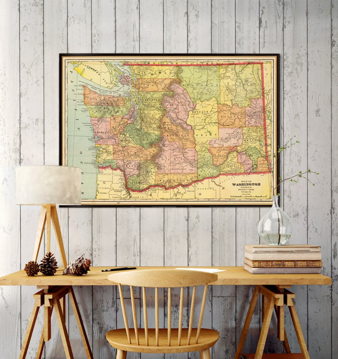 Washington Map - Old Map of Washington State - Fine Print on Paper or ...