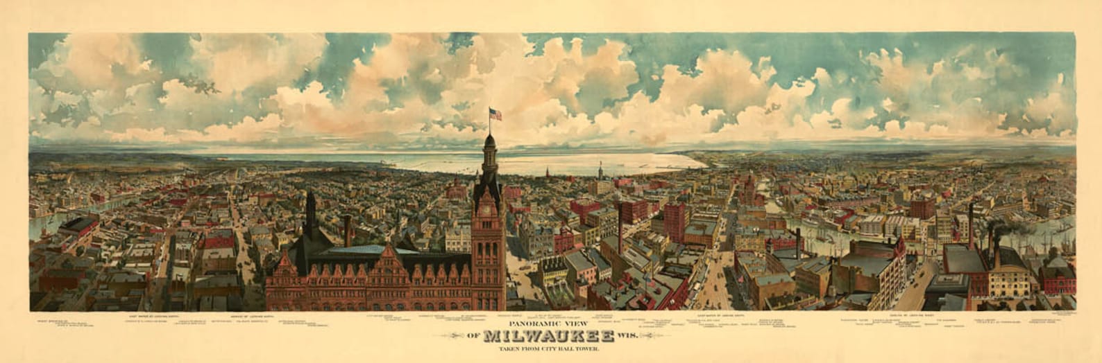 Milwaukee Poster , Panoramic View - Vintage Panoramic Map of Milwaukee ...