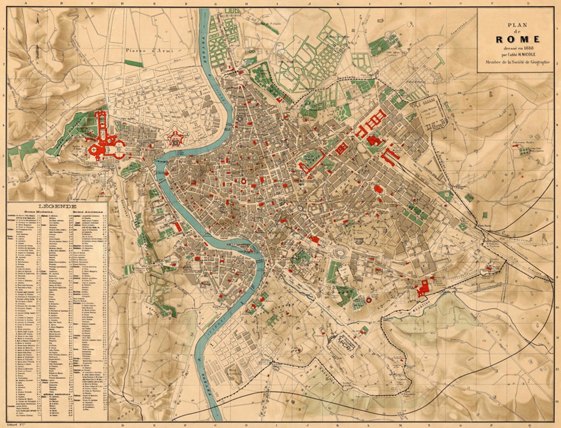 Rome Map Historical Map of Rome Large Wall Map Fine - Etsy