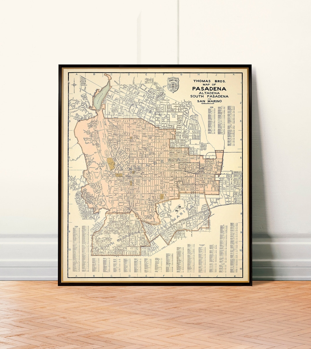 Vintage Map of Pasadena, Mid Century City Plan, Wall Map, Restoration ...