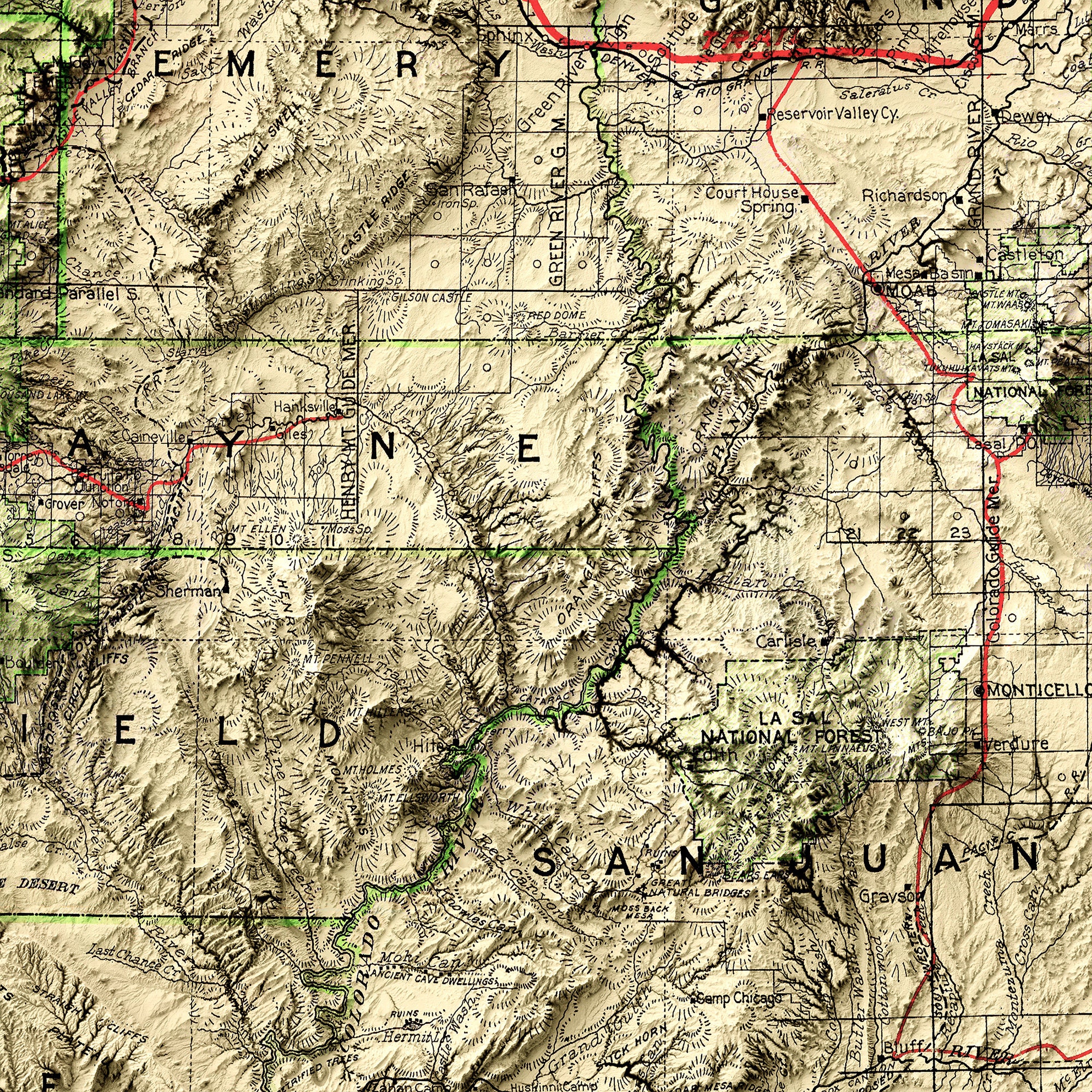 Old Map of Utah With a Relief Shading Effect, Bringing Back to Life Old ...