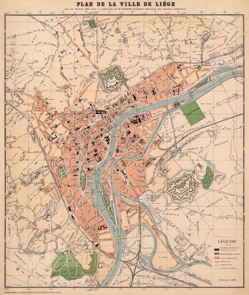 Historical Map of Liège Plan De La Ville De Liège Old City - Etsy