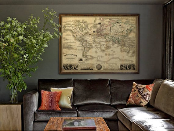 Antique map of the World Vintage map restored Planisphere