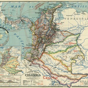 Old Map of Colombia - Archival Print - A Vintage Map Restored for Home ...