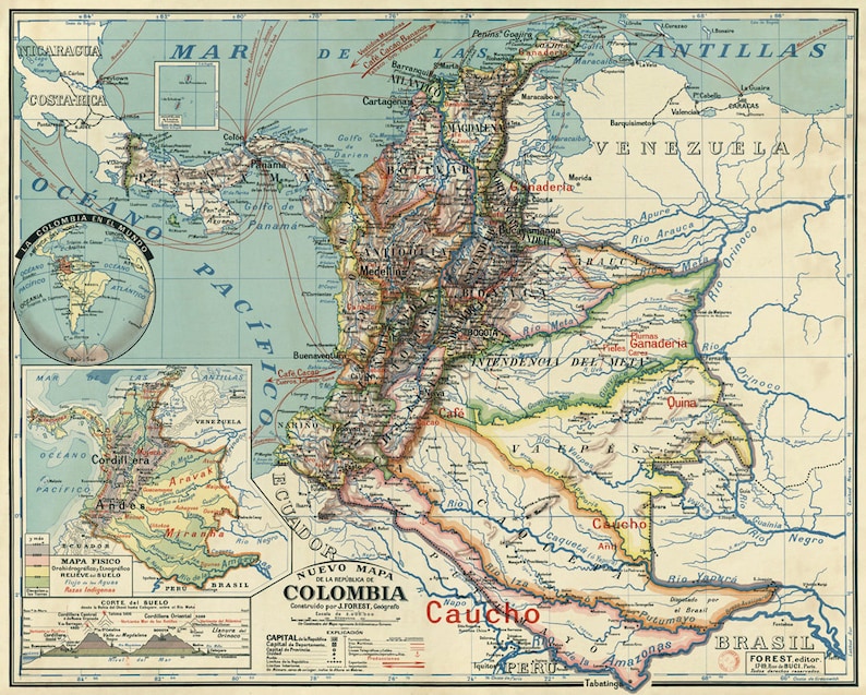 Ancienne carte de Colombie copie darchives vintage carte | Etsy
