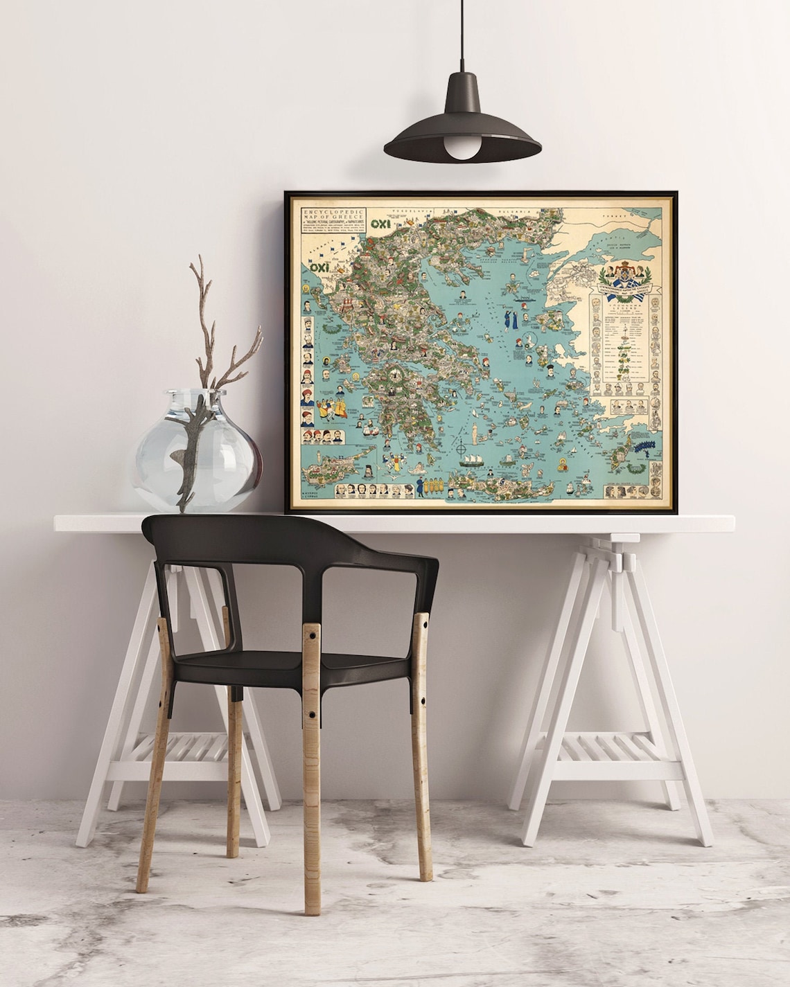 Old map of Greece Pictorial map of Greece Bilingual map in | Etsy