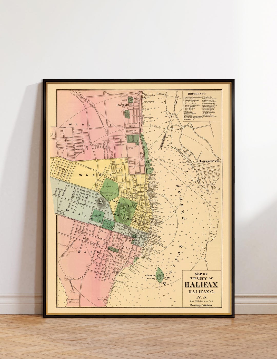 Halifax Map - Vintage Map of Halifax , Antique Looking Map, Giclee ...