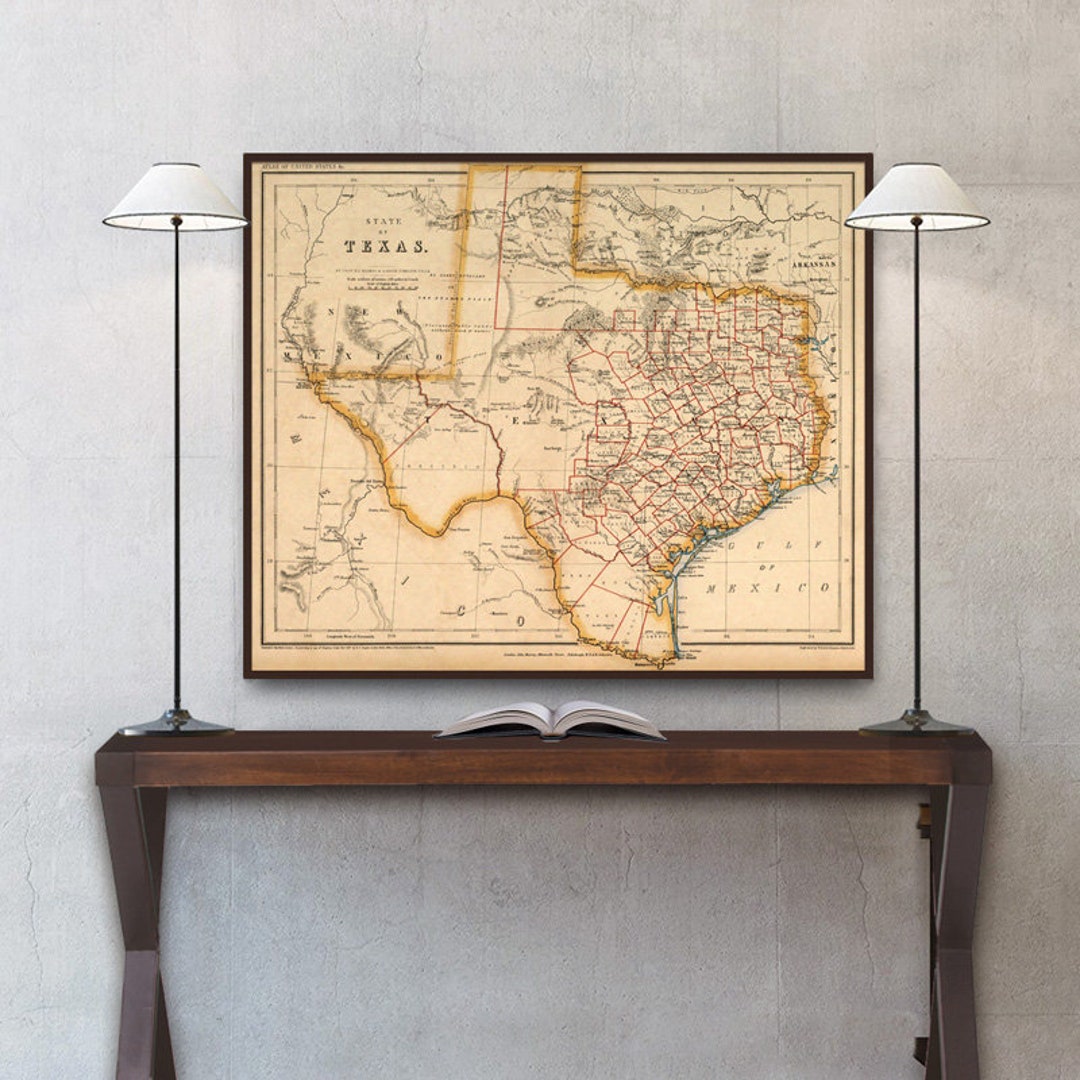 Texas Map - Historical Map Texas, Old Map Restored, Archival Print on ...