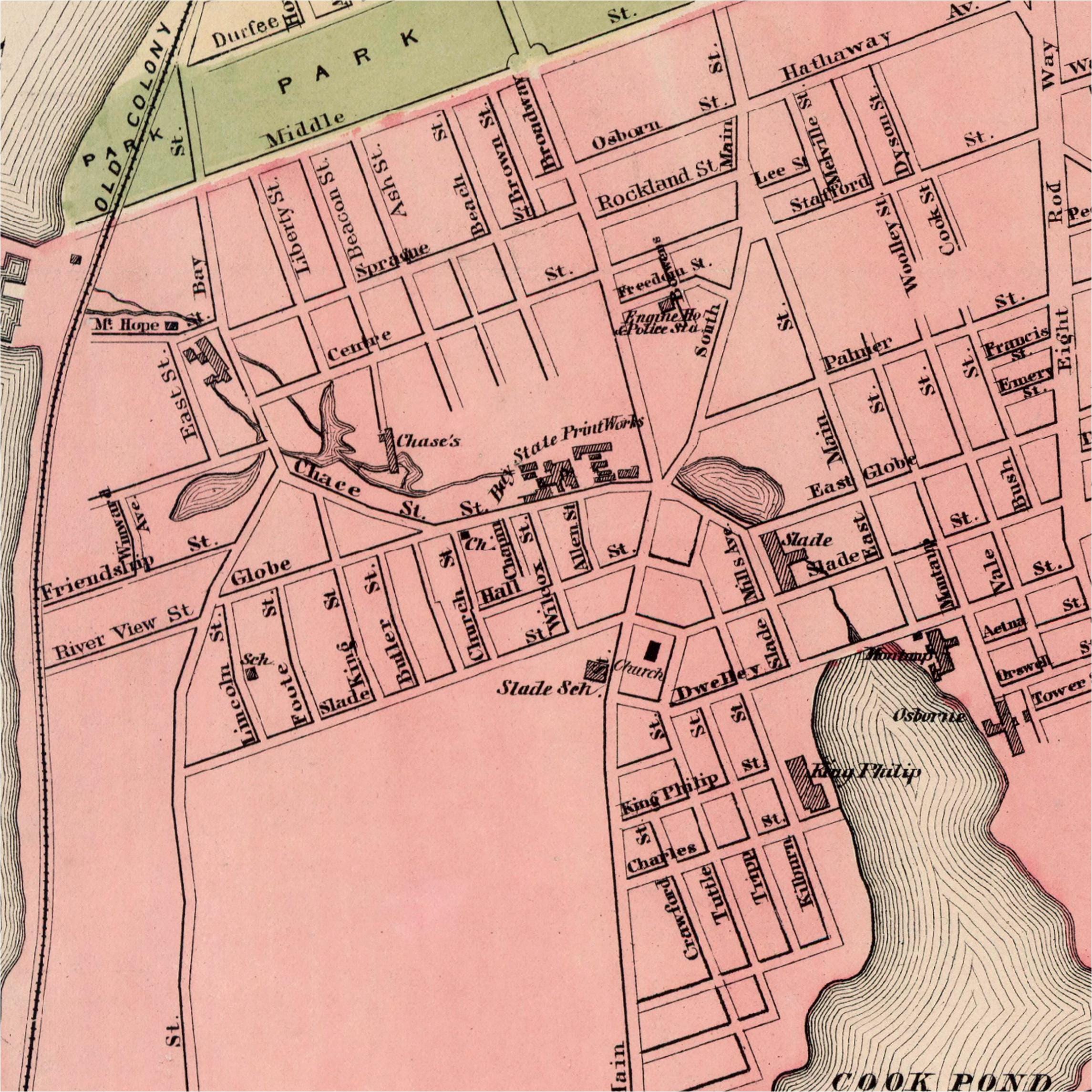 Fall River Map, Old City Map Reproduction, Historical City Plan, Home ...