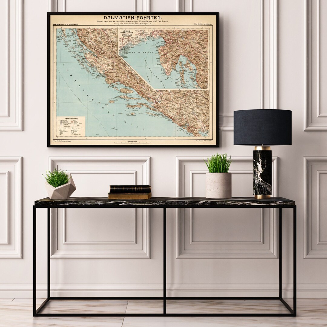 Old Map of Dalmatia (croatia) - Wall Map of Dalmatia, Fine Print on ...