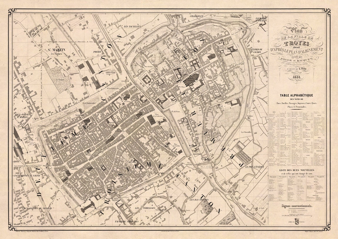 Antique Map of Troyes Old City Plan Large Detailed Map of - Etsy UK
