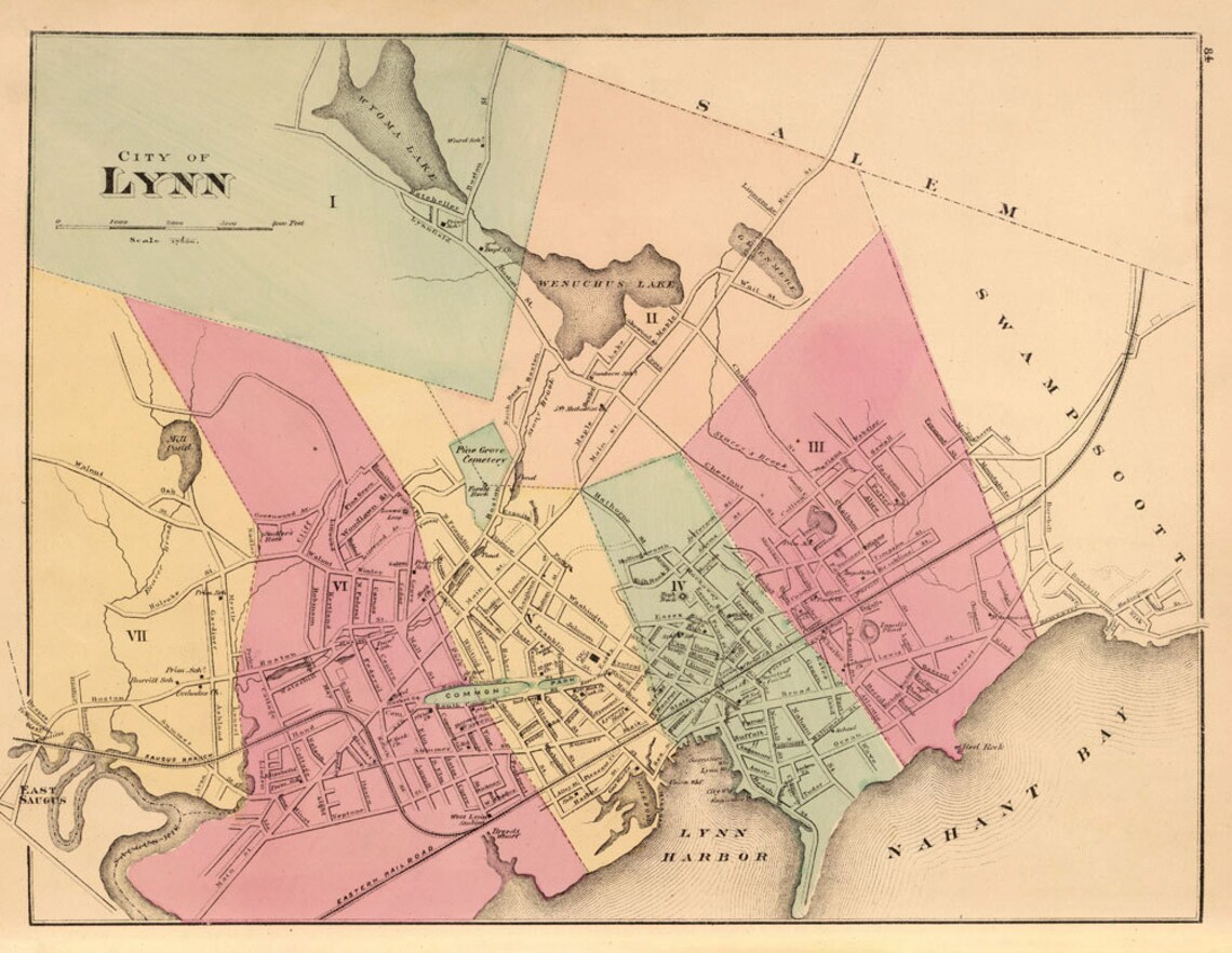 Old City Map Lynn Map mass. Archival Fine Print Map of - Etsy